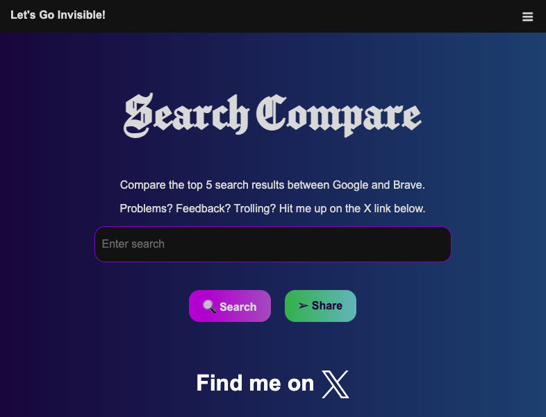 Search Compare | Let's Go Invisible